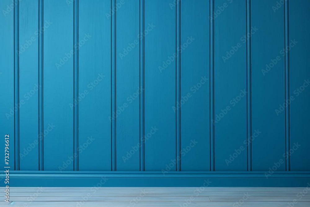 Blue beadboard wainscot with wooden floor background, interior room ...