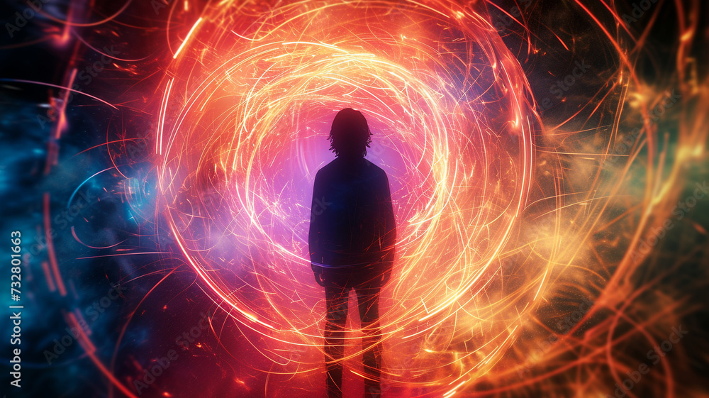 Electromagnetic field around man woman person, combination of invisible ...