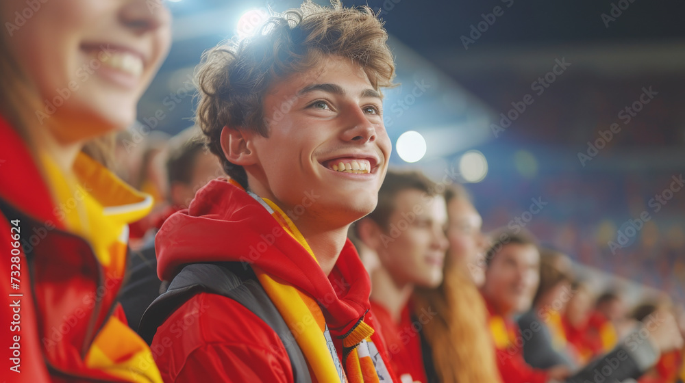 Belgian football soccer fans in a stadium supporting the national team ...