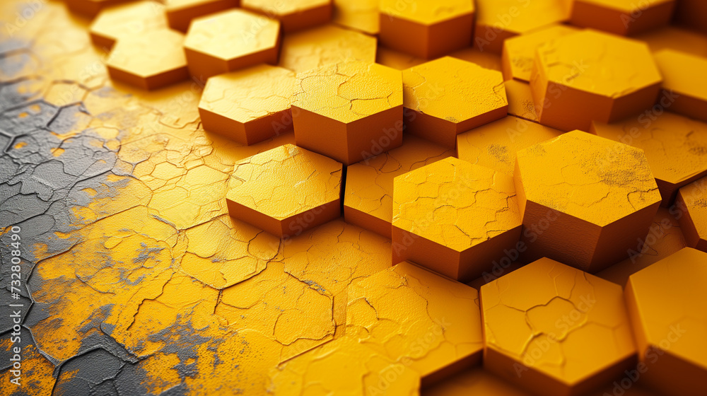 Cracked Yellow Hexagonal Tiles: Aesthetic Exploration of Textured ...