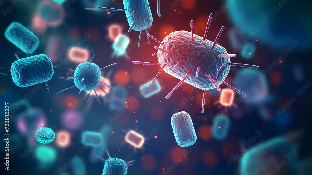 Various shapes of bacteria, probiotics under microscope, science ...
