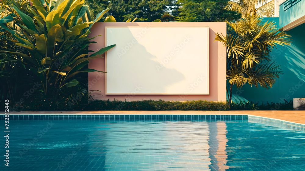 Large wide horizontal white blank billboard sign for advertisements on ...