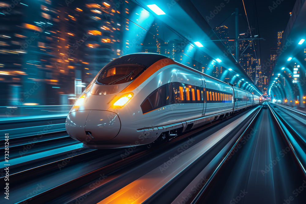 A high-speed train whizzing past a traditional horse-drawn carriage ...