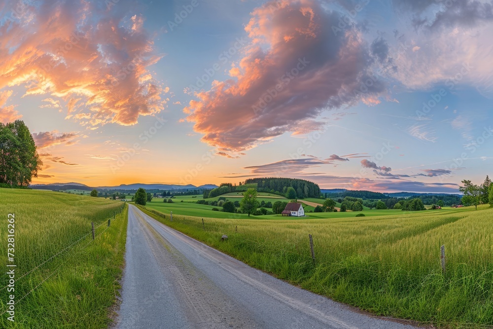 Beautiful summer rural landscape panorama Featuring a green field with ...
