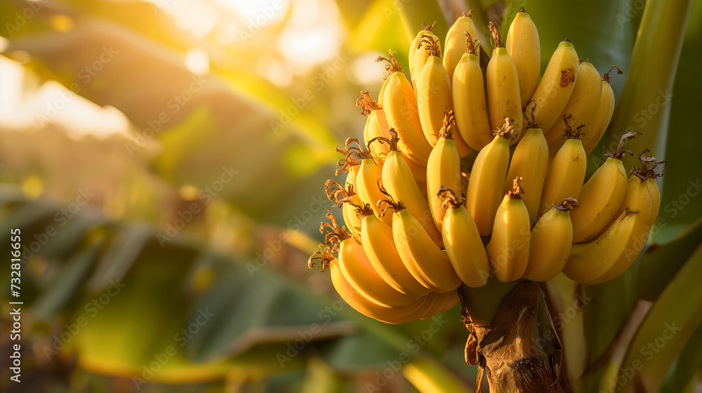 Outdoors sunny garden full of tropical banana tree plants full of a ...