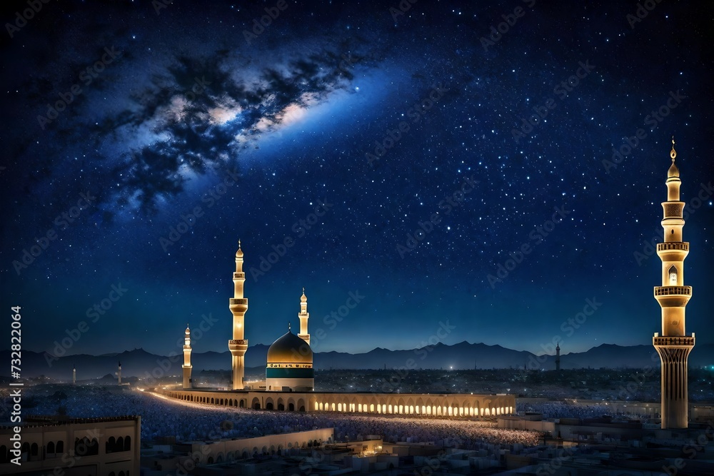 A stunning view of the night sky above Madina, with stars twinkling ...