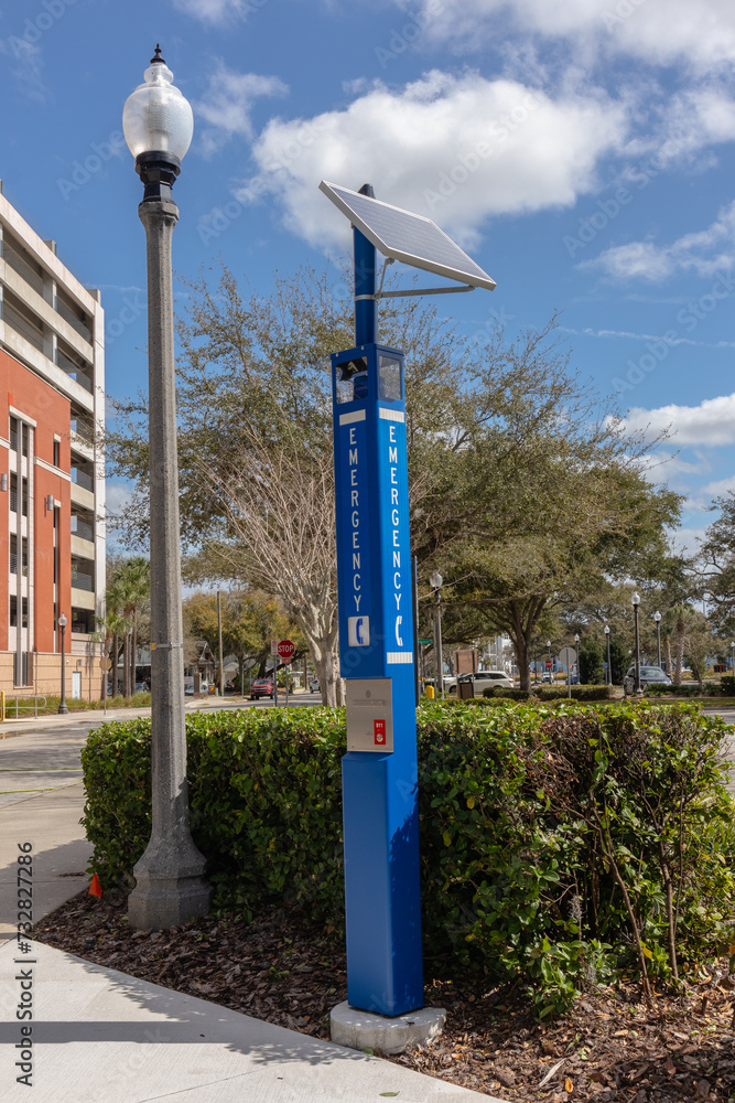 Solar powered emergency call box next to parking lot 素材庫相片 | Adobe Stock