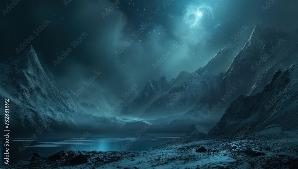 Majestic northern lights over icy mountain peaks. Ethereal arctic ...