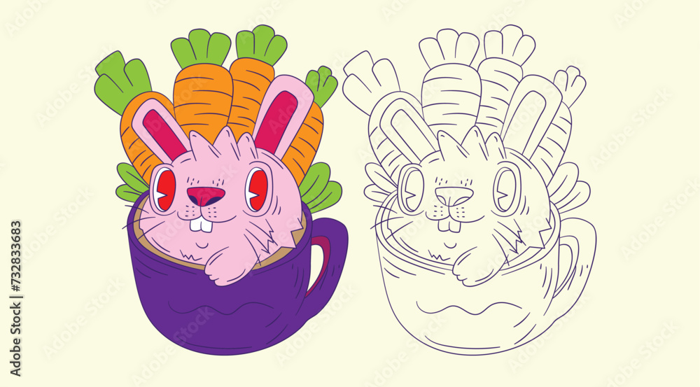 cute animal doodle illustration for coloring page drawing book Stock ...