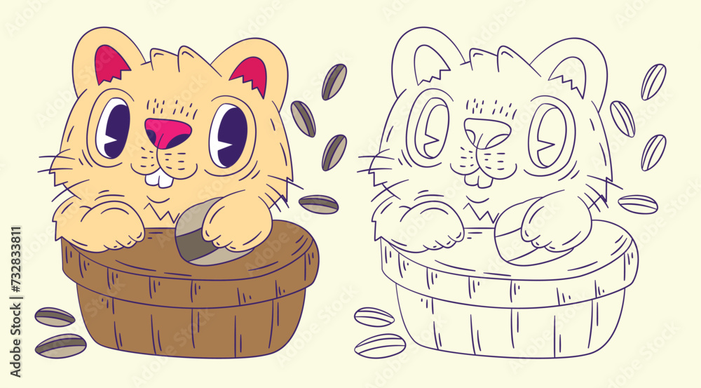 cute animal doodle illustration for coloring page drawing book Stock ...