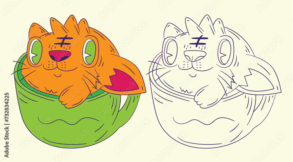 cute animal doodle illustration for coloring page drawing book Stock ...