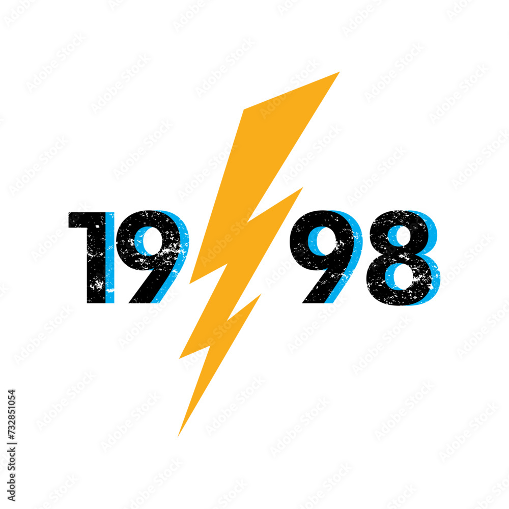 vector image with the year 1998 and a lightning bolt in the middle ...