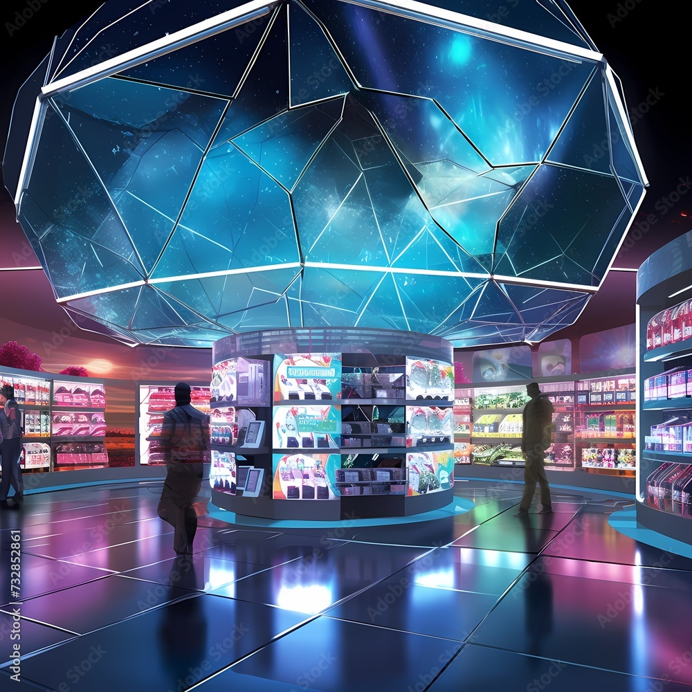 Futuristic Retail Space with Holographic Displays and Geometric ...