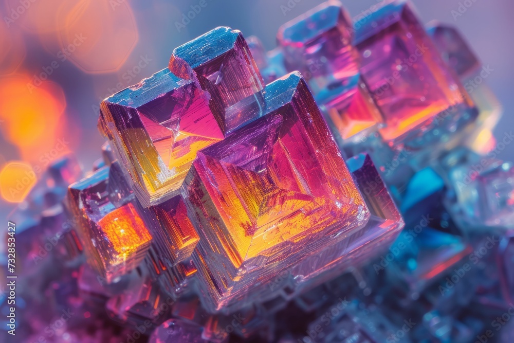 Ethereal glow on an iridescent bismuth crystal structure, showcasing ...