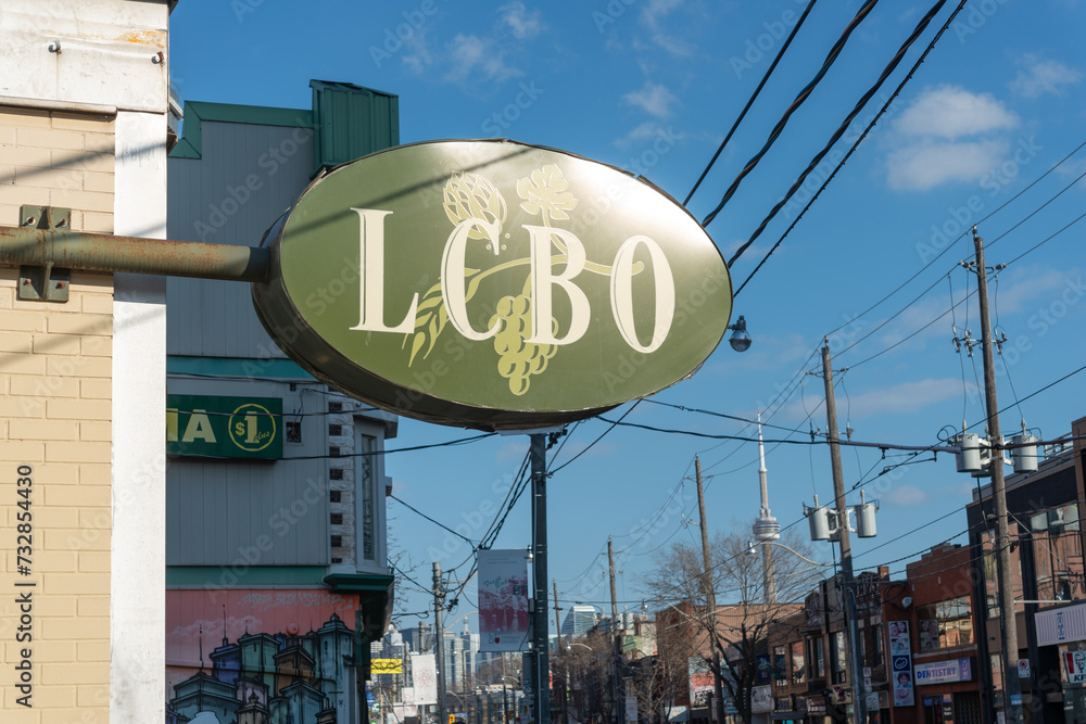 old projecting sign of LCBO, a liquor store, located at 1230 Dundas ...