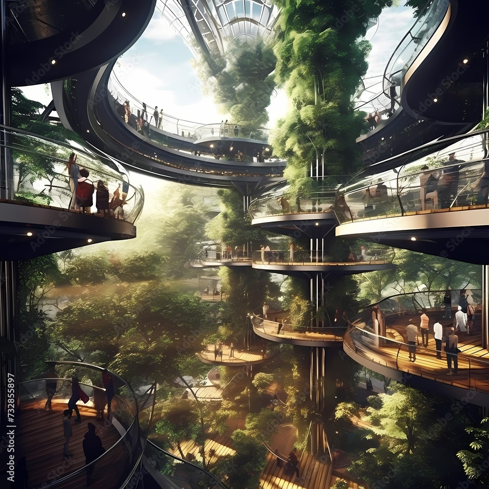 Futuristic Green Architecture with Spiral Walkways and Lush Vertical ...