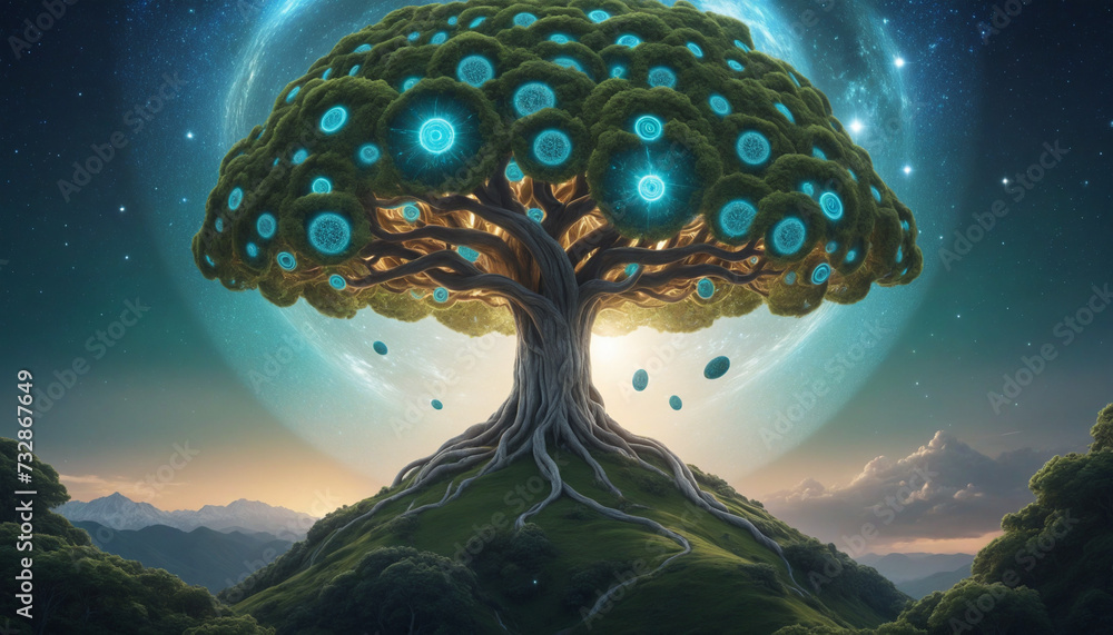 Green Tree of Life with Celestial Meaning Stock Illustration | Adobe Stock