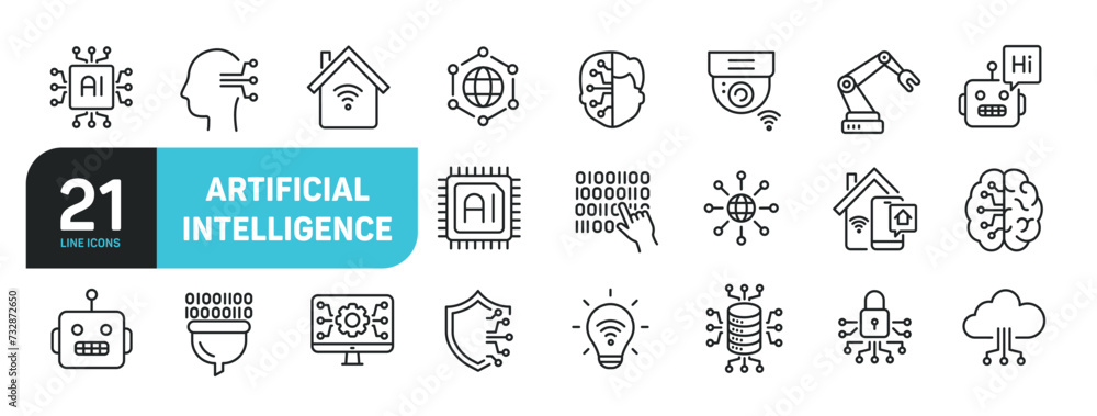 Set of line icons related to artificial intelligence, ai, machine ...
