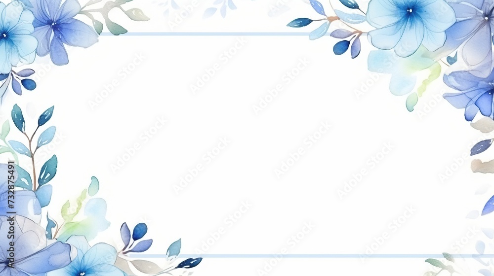 Border frame watercolor blue flower, floral wedding invitation ...