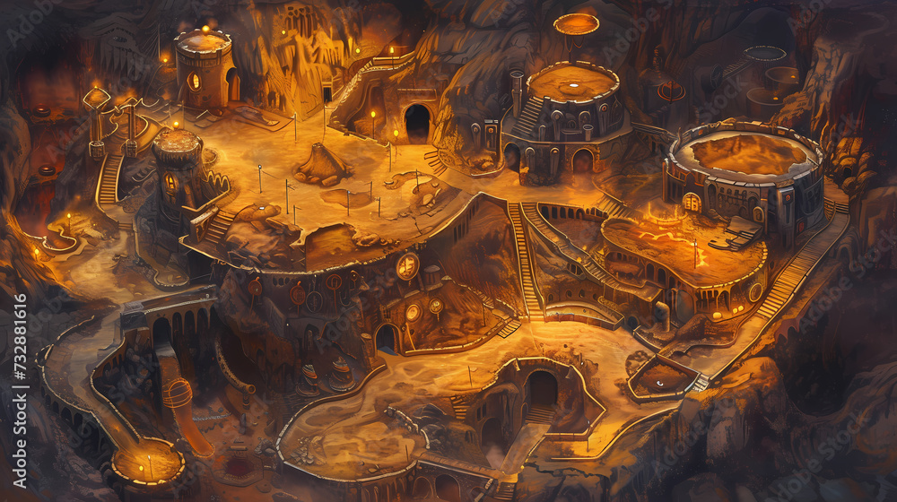fantasy map of the dark under caverns and dungeons Stock Illustration ...
