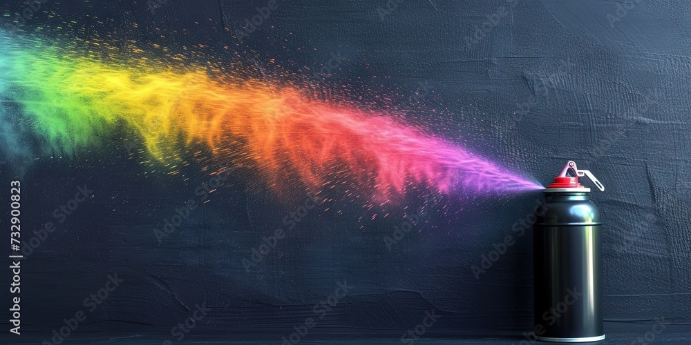 Spray can spraying a mist of rainbow-colored spray paint Stock Photo ...