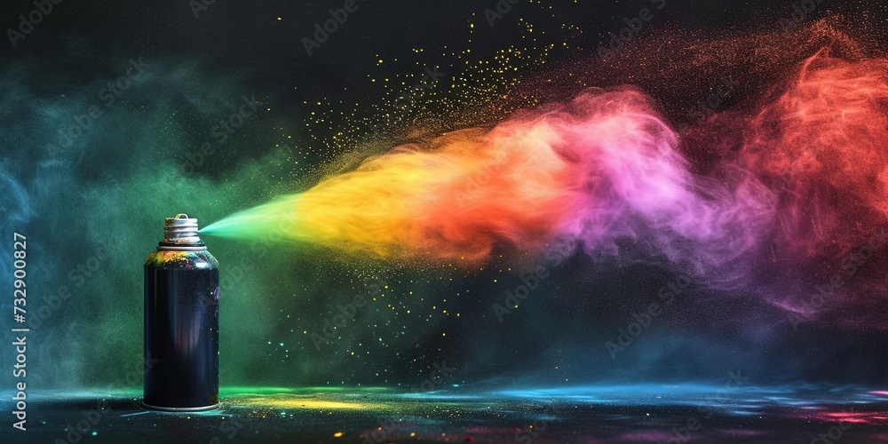 Spray can spraying a mist of rainbow-colored spray paint Stock Photo ...