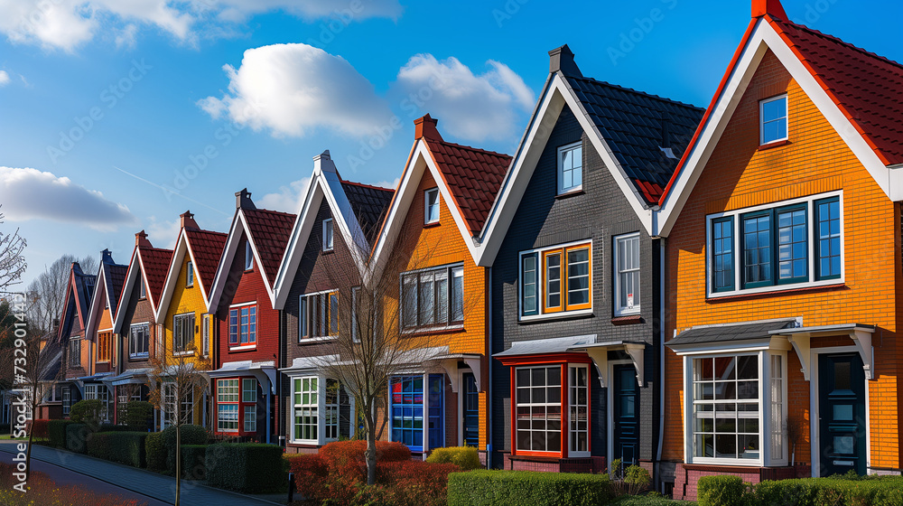 Dutch Suburban area with modern family houses, newly built modern ...