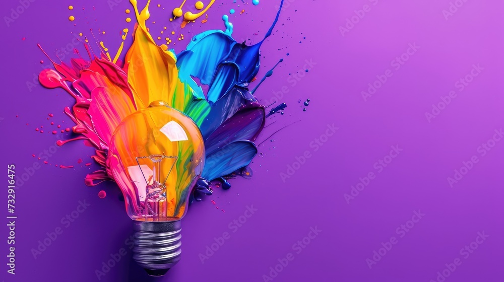 Imaginative concept featuring a colorful lightbulb crafted from liquid ...