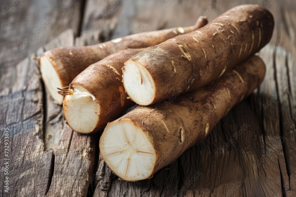 Cassava tuber s brown skins isolated on white background including the ...