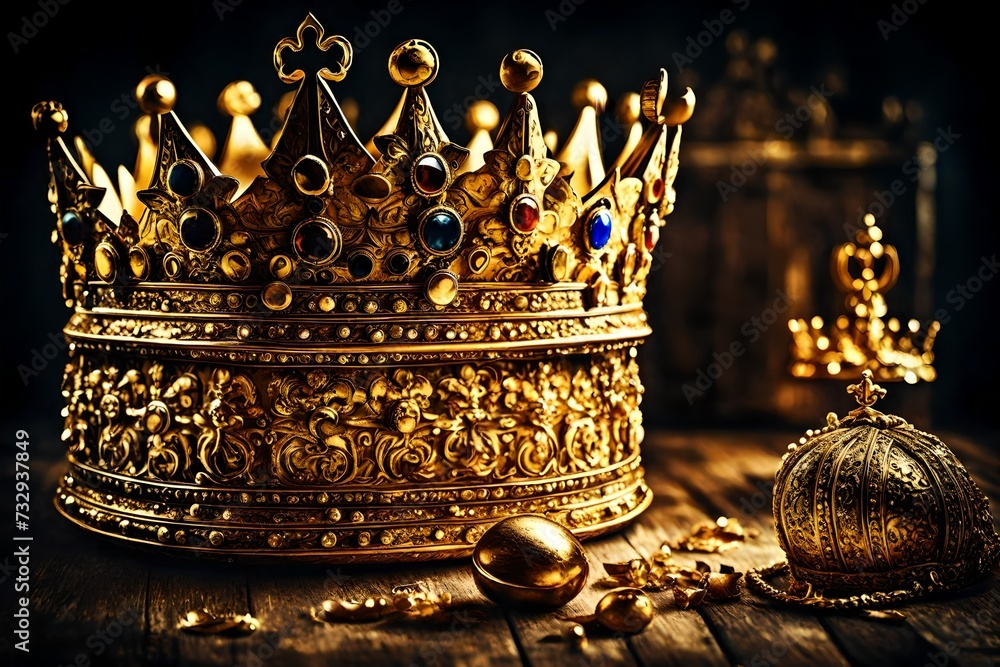 low key picture of a golden treasure box and a stunning queen or king's ...
