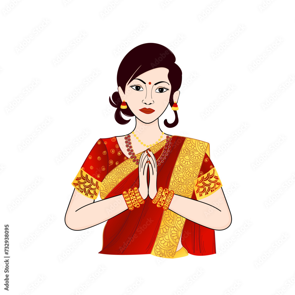 Indian Women Girl Welcoming People Here. Welcome gesture of hands of ...