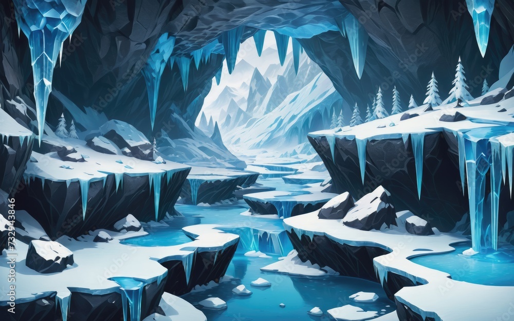 Ice cave background environment for platform game Stock Illustration ...