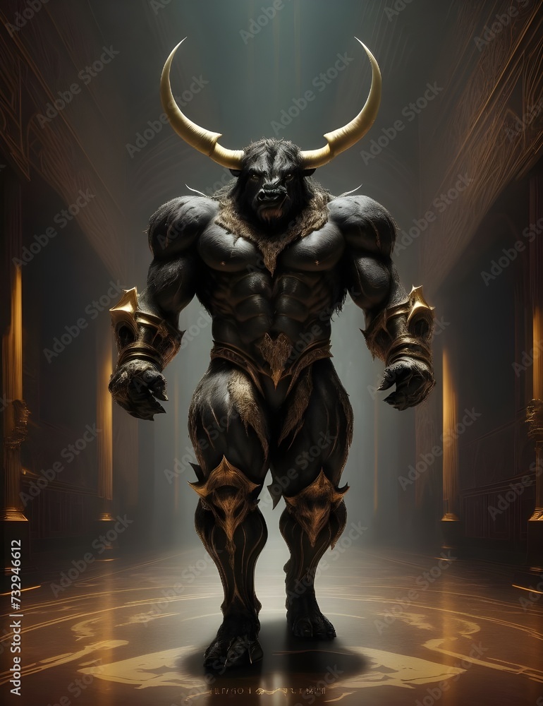 Powerful and Menacing Minotaur Awaits Its Adversaries in a Dark and ...