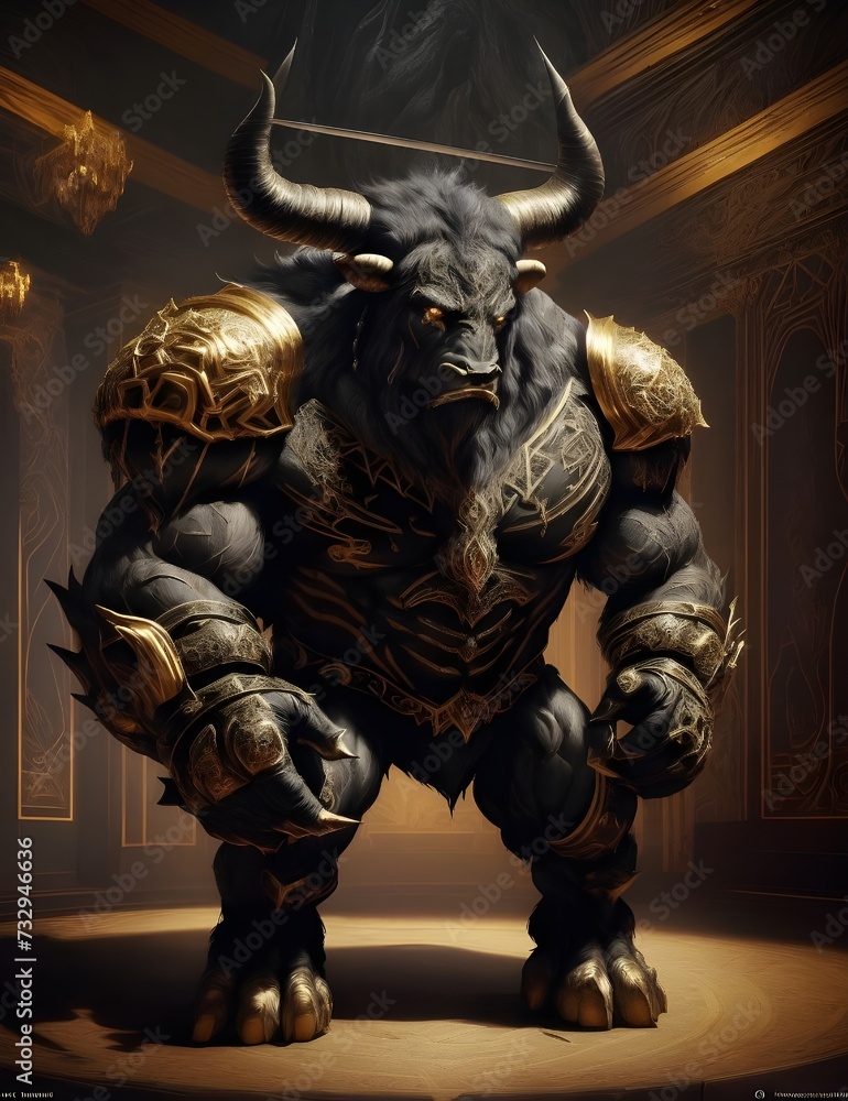 Powerful and Menacing Minotaur Awaits Its Adversaries in a Dark and ...