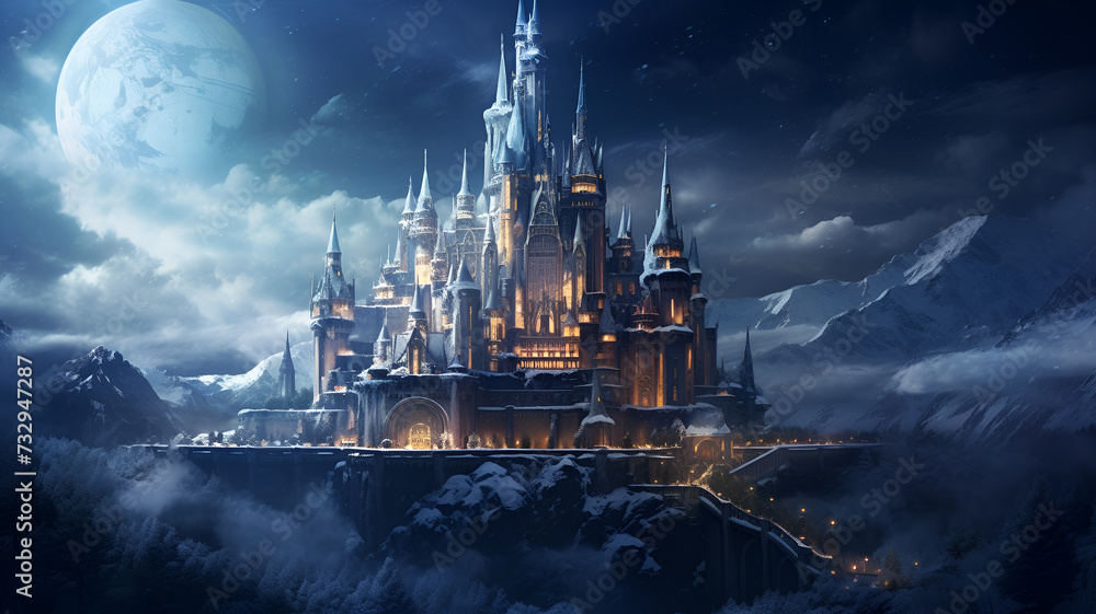Majestic Moonlit Castle: A Captivating Digital Artwork Conjuring ...