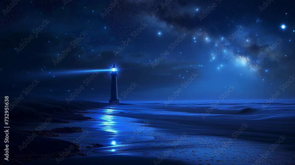 Quiet night scenery It overlooks the sandy beach and sea with a ...