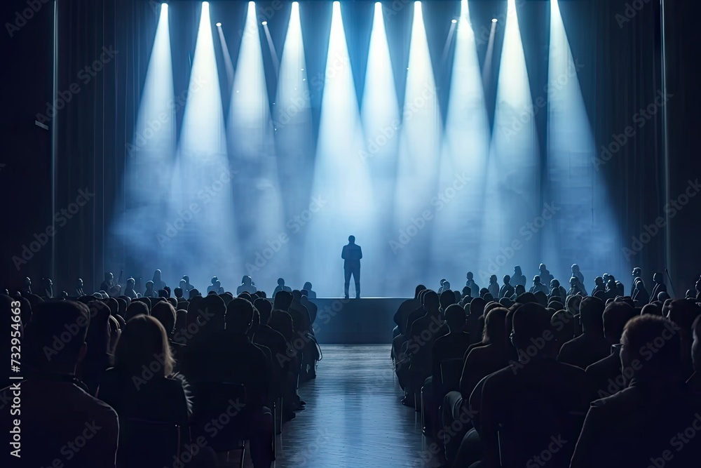 Bustling scene of crowded auditorium filled with eager audience all ...