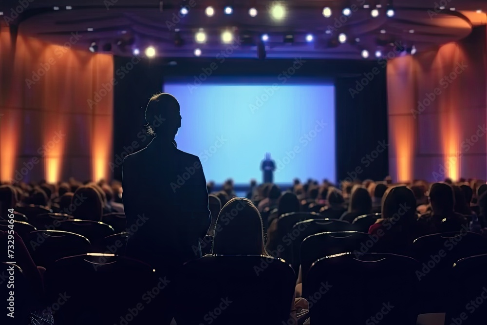 Bustling scene of crowded auditorium filled with eager audience all ...