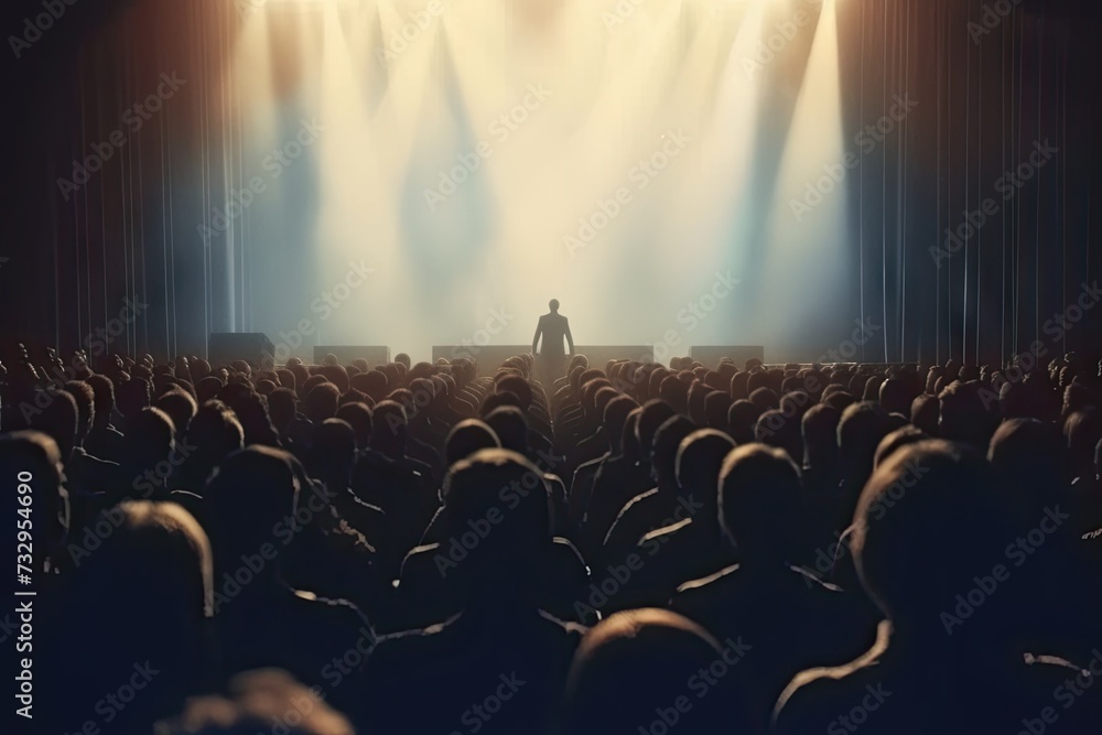 Bustling scene of crowded auditorium filled with eager audience all ...