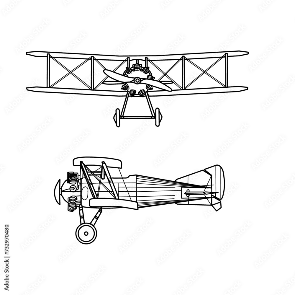 Template vector hand drawing of 1900's vintage aircraft line art ...