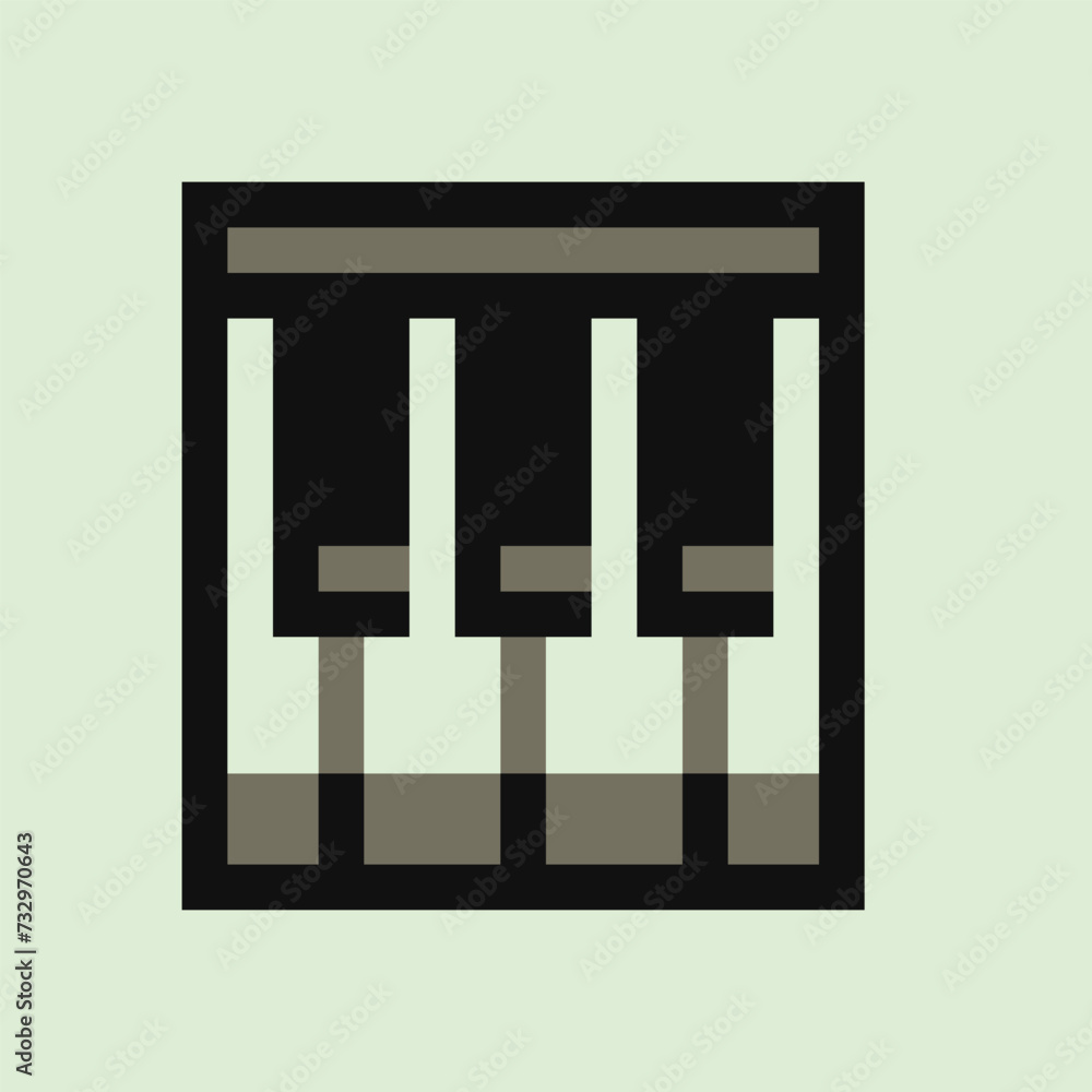 Musical keyboard. Piano icon. Music application. Pixel art style. 8-bit ...