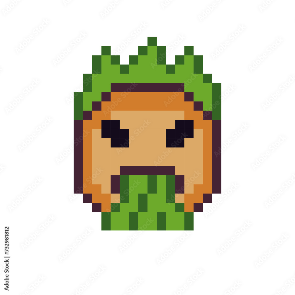 Smiley vomit, puke emoticon pixel art emotion disgust face with green ...
