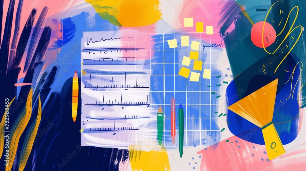 Project management tools concept, a colorful Gantt chart with various ...
