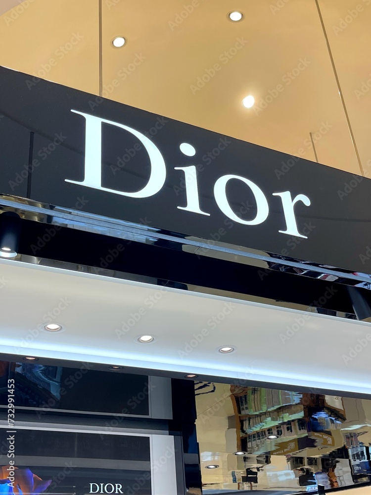 Official Dior shop. Famous luxury French trademark close-up view on a ...