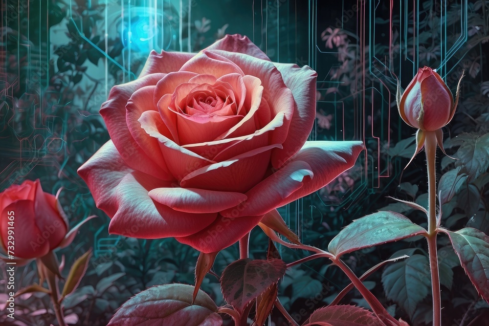 Artistic Crimson Rose in Full Bloom Realistic Photography, Octane ...