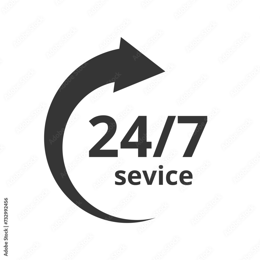 247 online service sign. Support, delivery, help. Icon for business and ...