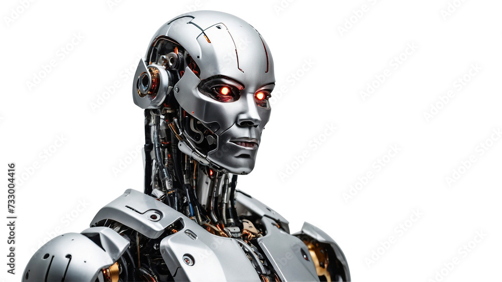 The robot looks sideways, isolated on a transparent background. AI ...
