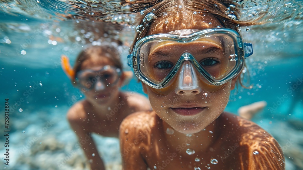 Kids submerged in a snorkel. Stock Photo | Adobe Stock