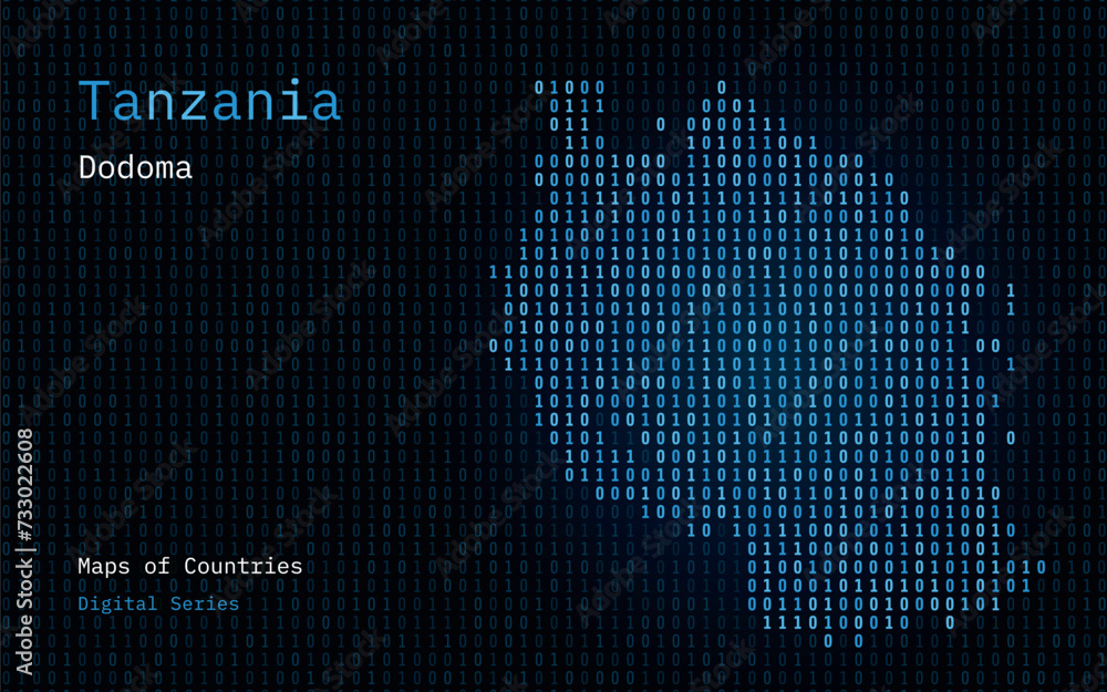 Tanzania, Zanzinar Map Shown in Binary Code Pattern. Matrix numbers ...