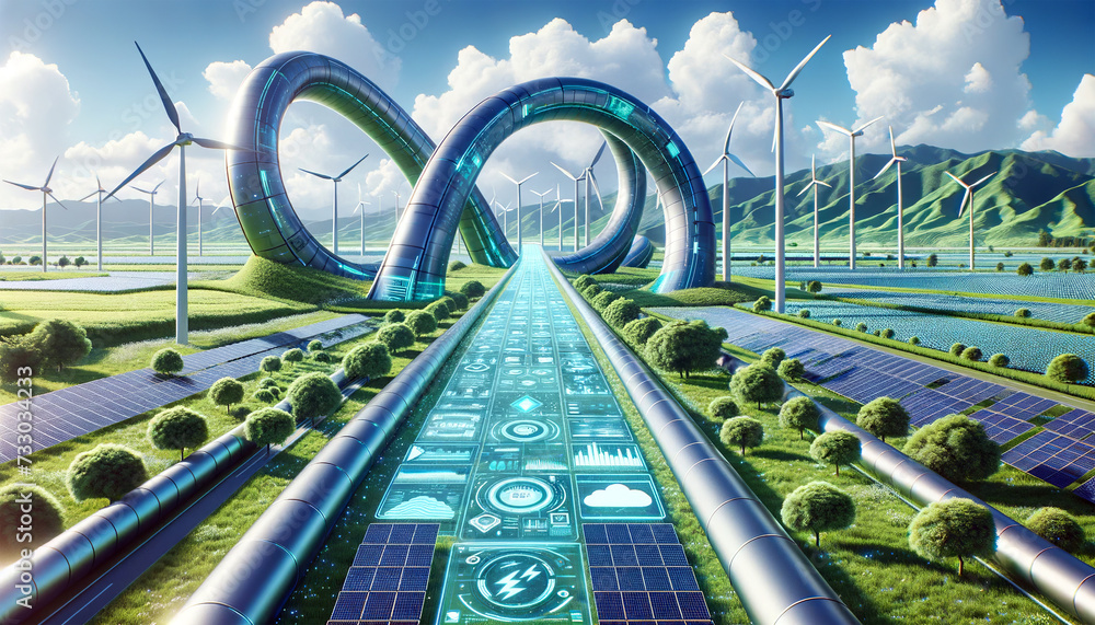 The image shows a futuristic,energy-efficient transport system in the ...